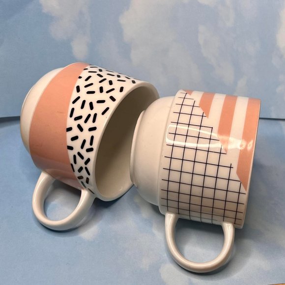 Kitchen | Coco Lola Retro Stackable Mugs With Pink With Black Designs 2 ...
